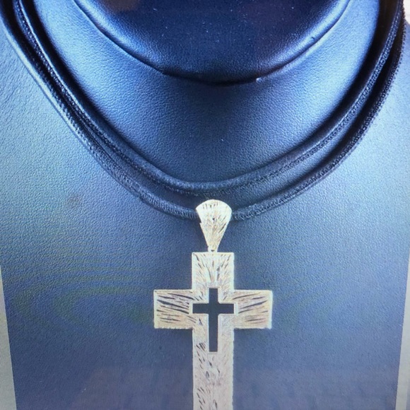 Jewelry | 18k Open Work Italian Cross With Leather Necklace | Poshmark